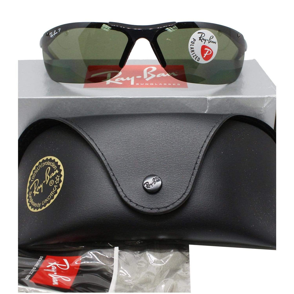 Ray-Ban Men Black Sunglasses Green Polarized Lens