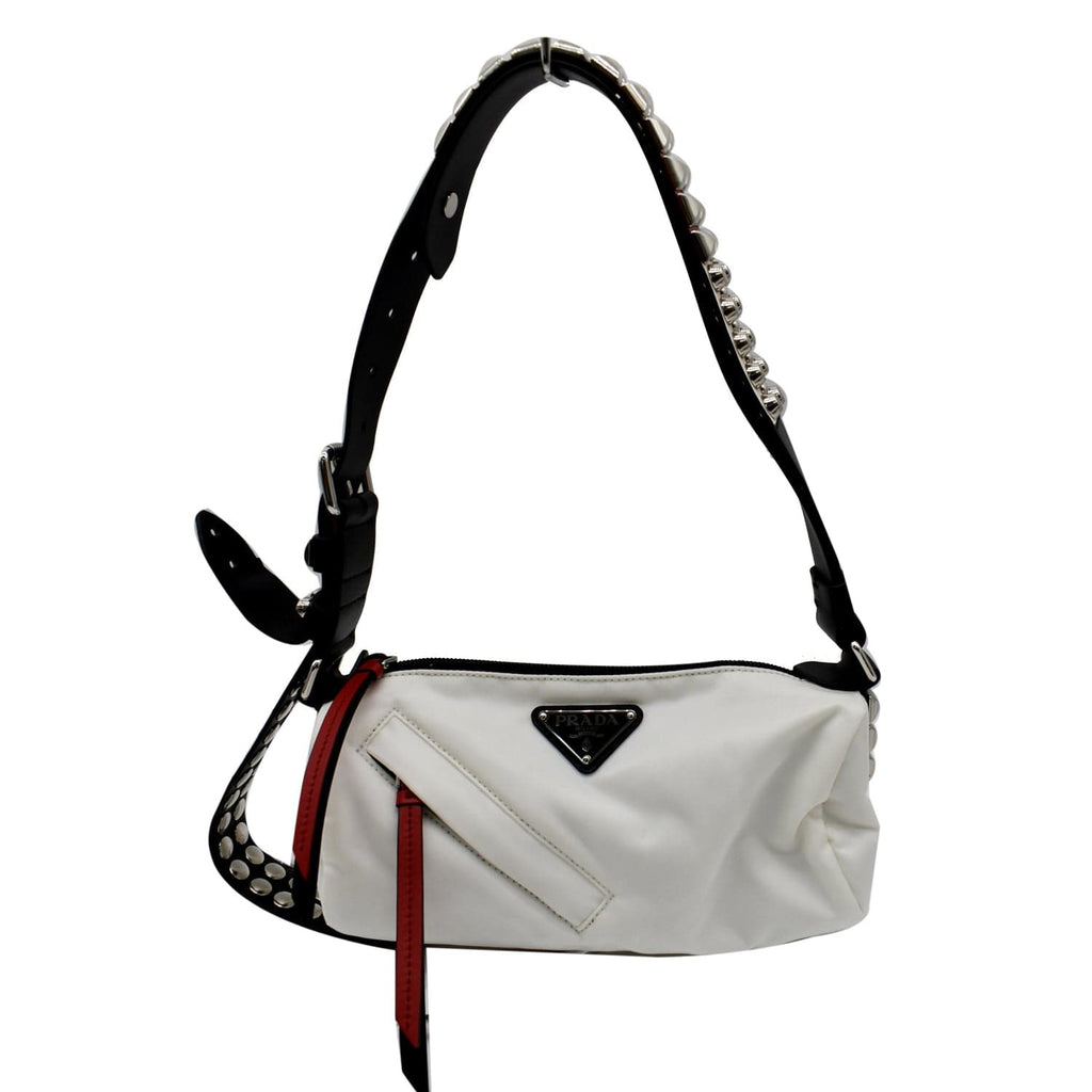 Prada New Vela Cylindrical Nylon Shoulder Bag White