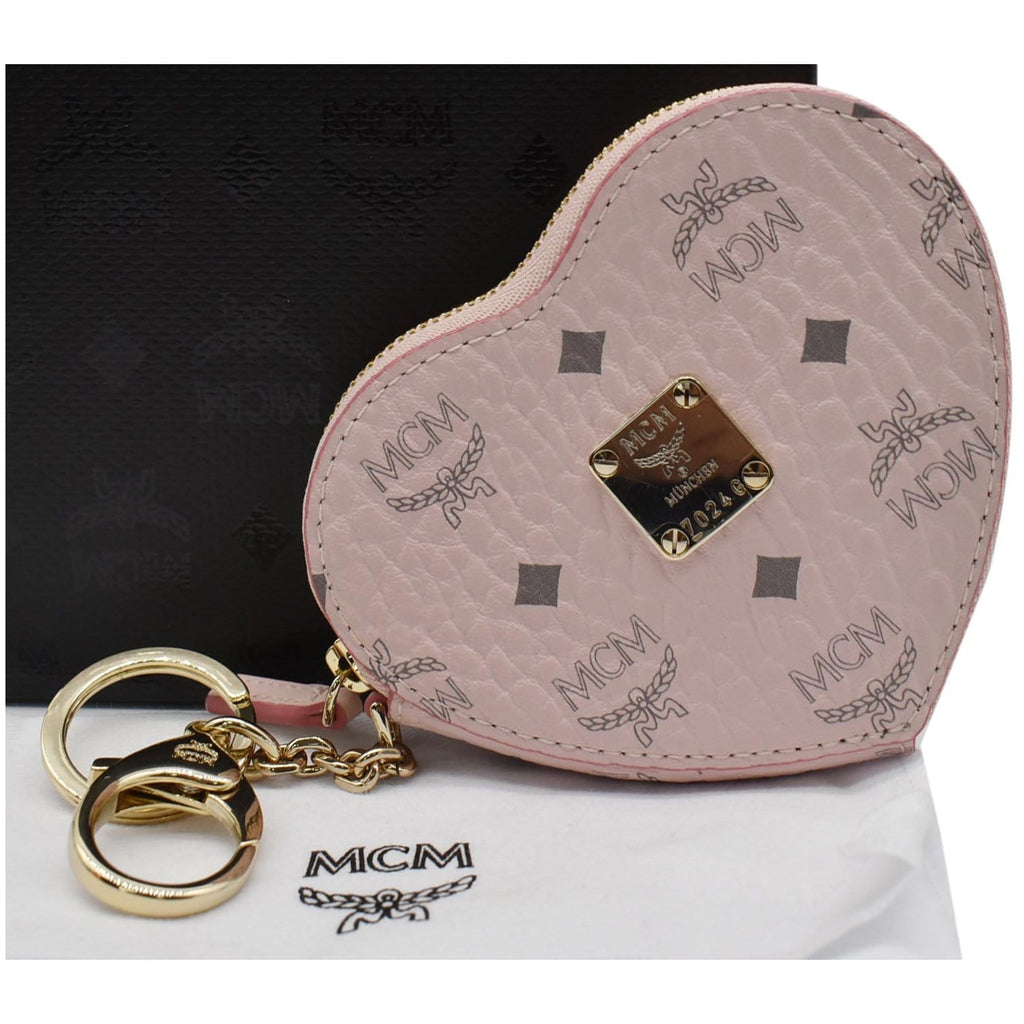 MCM Heart Coin Visetos Charm Monogram Canvas Pouch Pink
