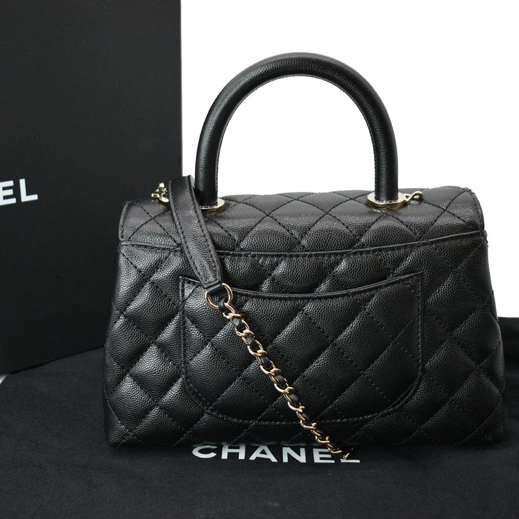 CHANEL Coco Mini Top Handle Caviar Leather Shoulder Bag Black