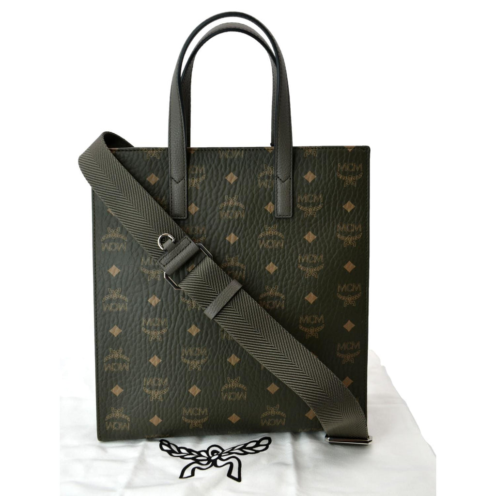 MCM Klassik Monogram Print Leather Tote Bag Green