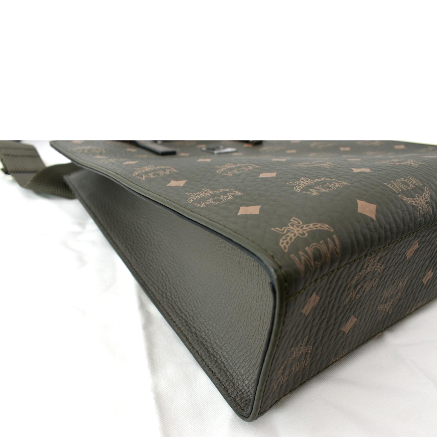 MCM Klassik Monogram Print Leather Tote Bag Green