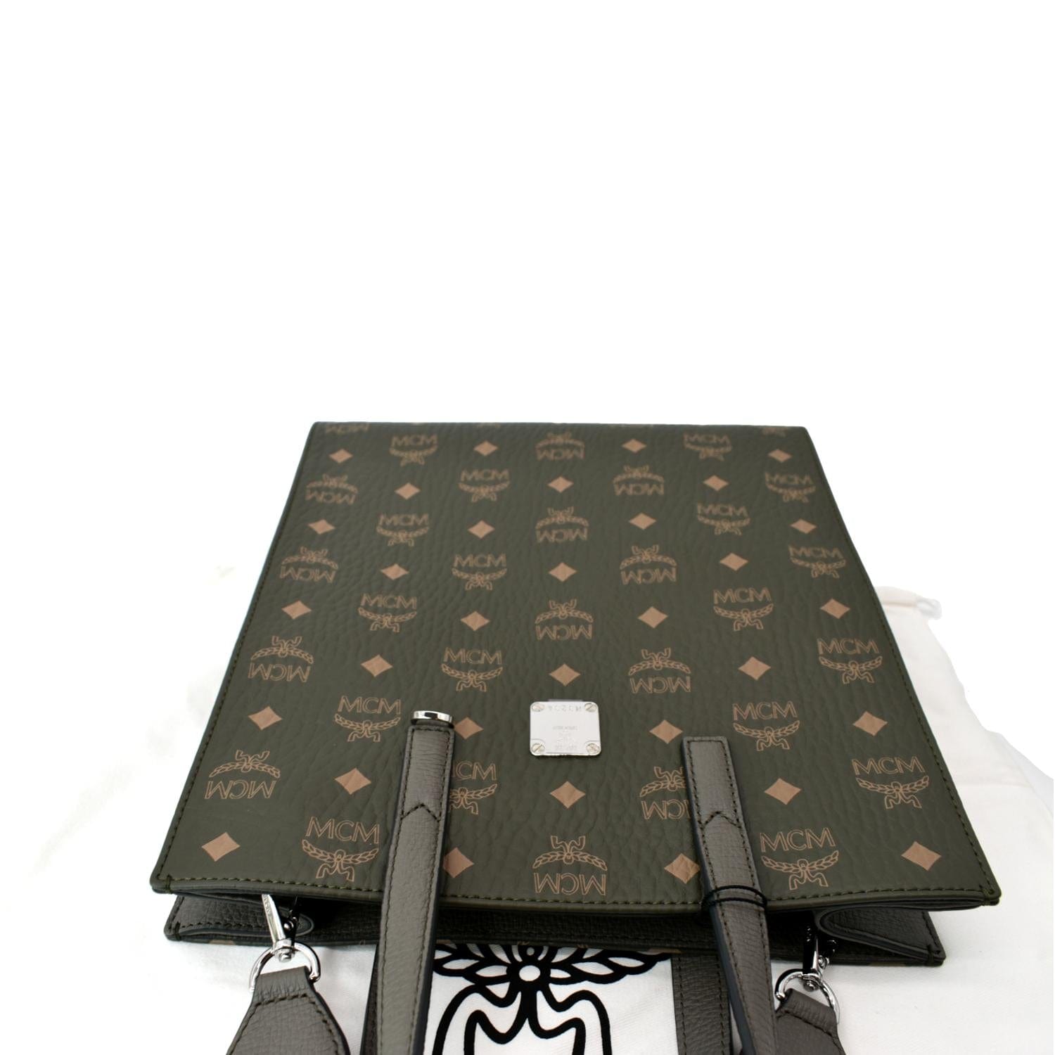 MCM Klassik Monogram Print Leather Tote Bag Green