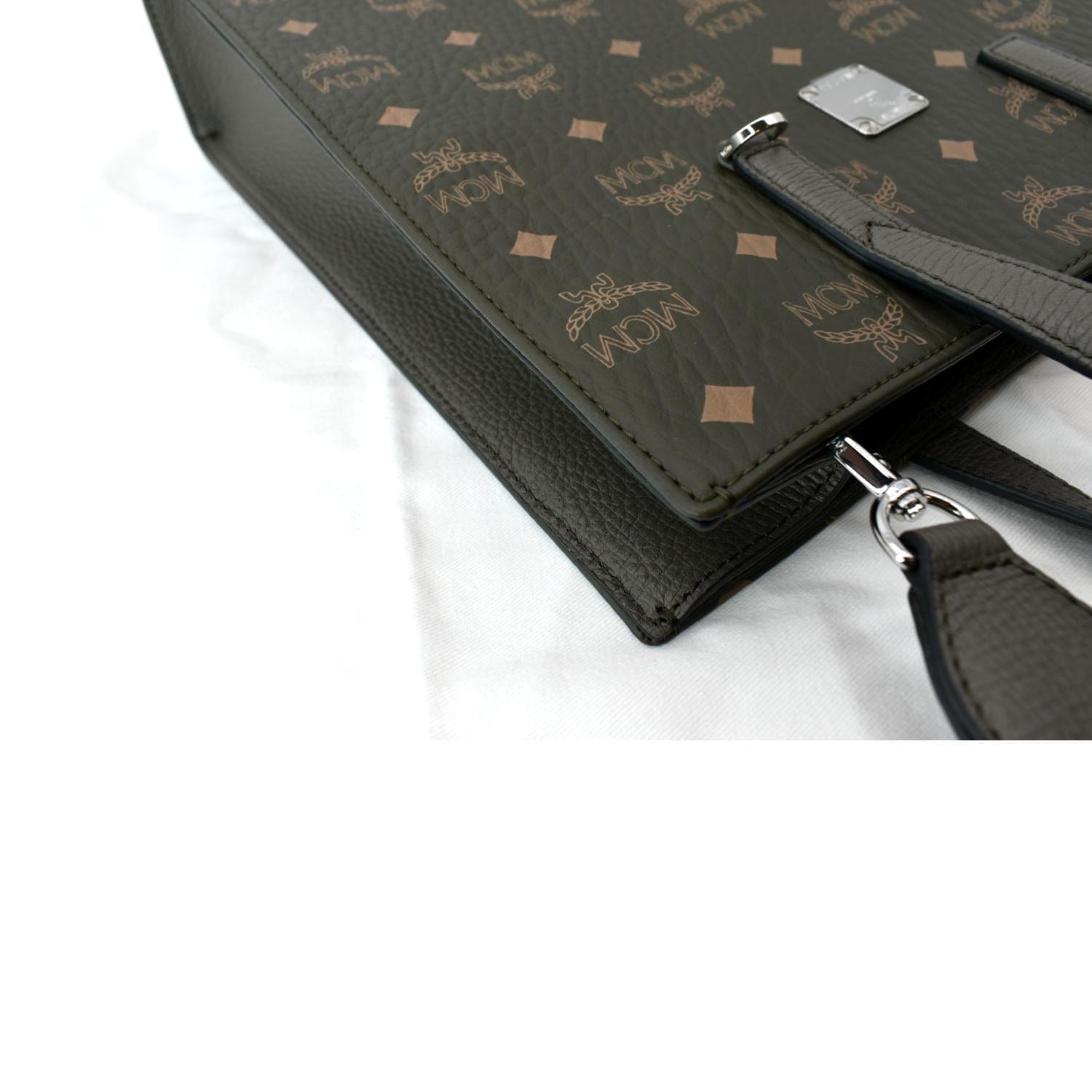 MCM Klassik Monogram Print Leather Tote Bag Green