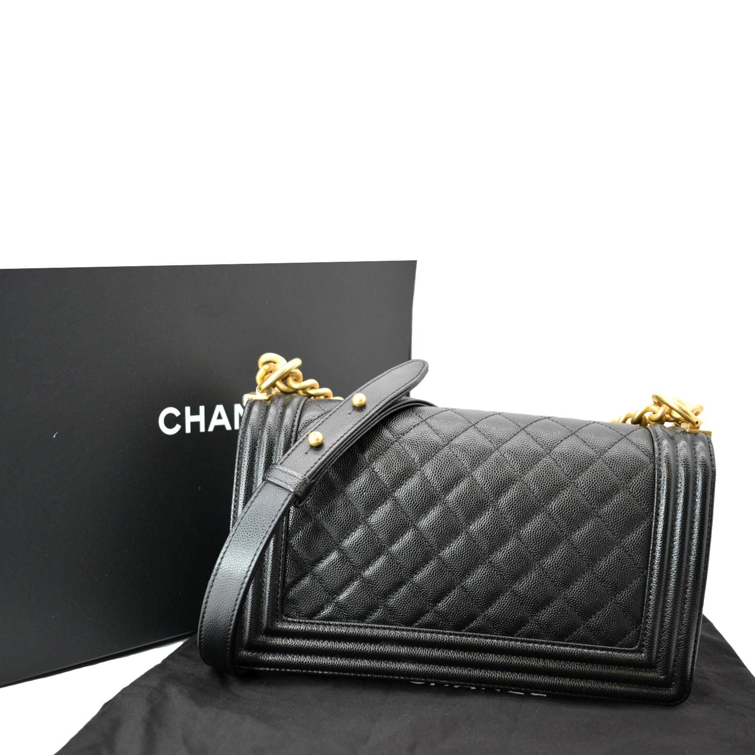 CHANEL Medium Boy Flap Caviar Quilted Leather Shoulder Bag Black