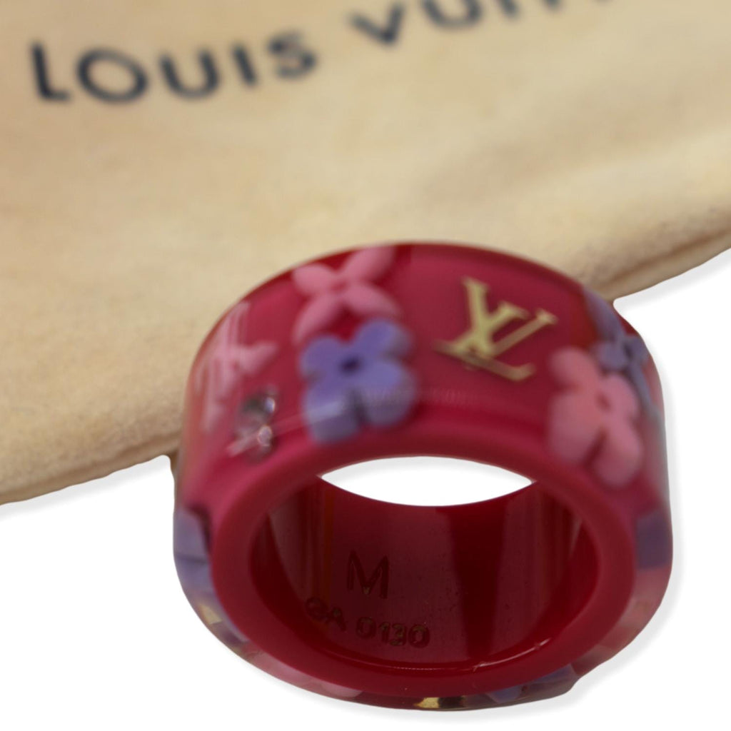 LOUIS VUITTON Floral Inclusion Lv Logo Resin Ring Pink