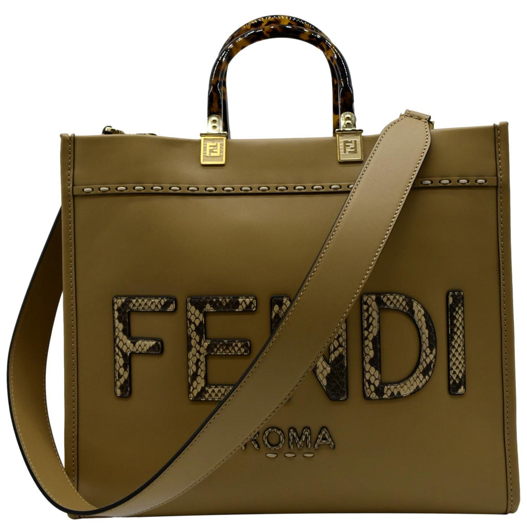 FENDI Sunshine Plexiglass Leather Shopper Tote Bag Tan