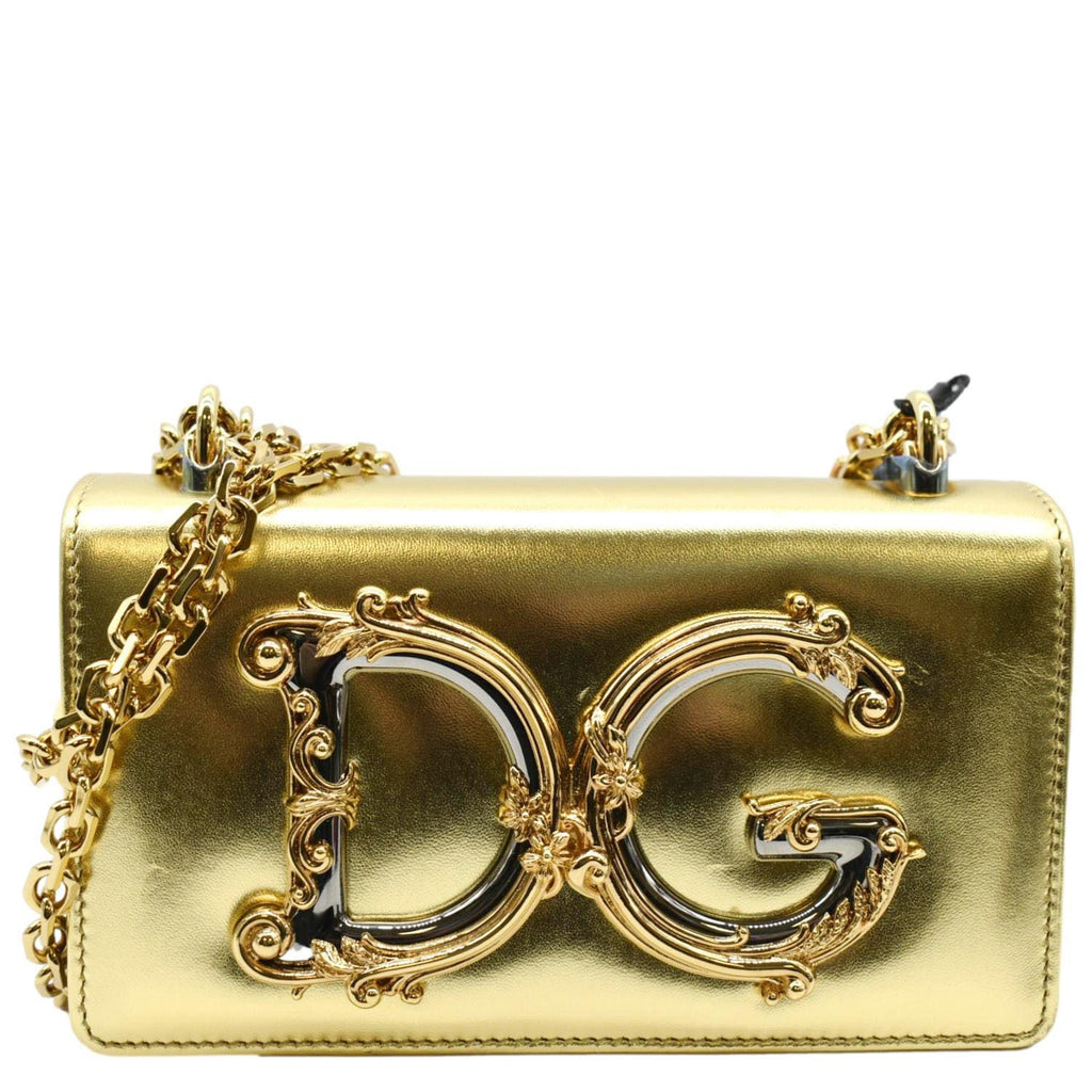 DOLCE & GABBANA DG Girl Calfskin Leather Crossbody Bag Metallic Gold