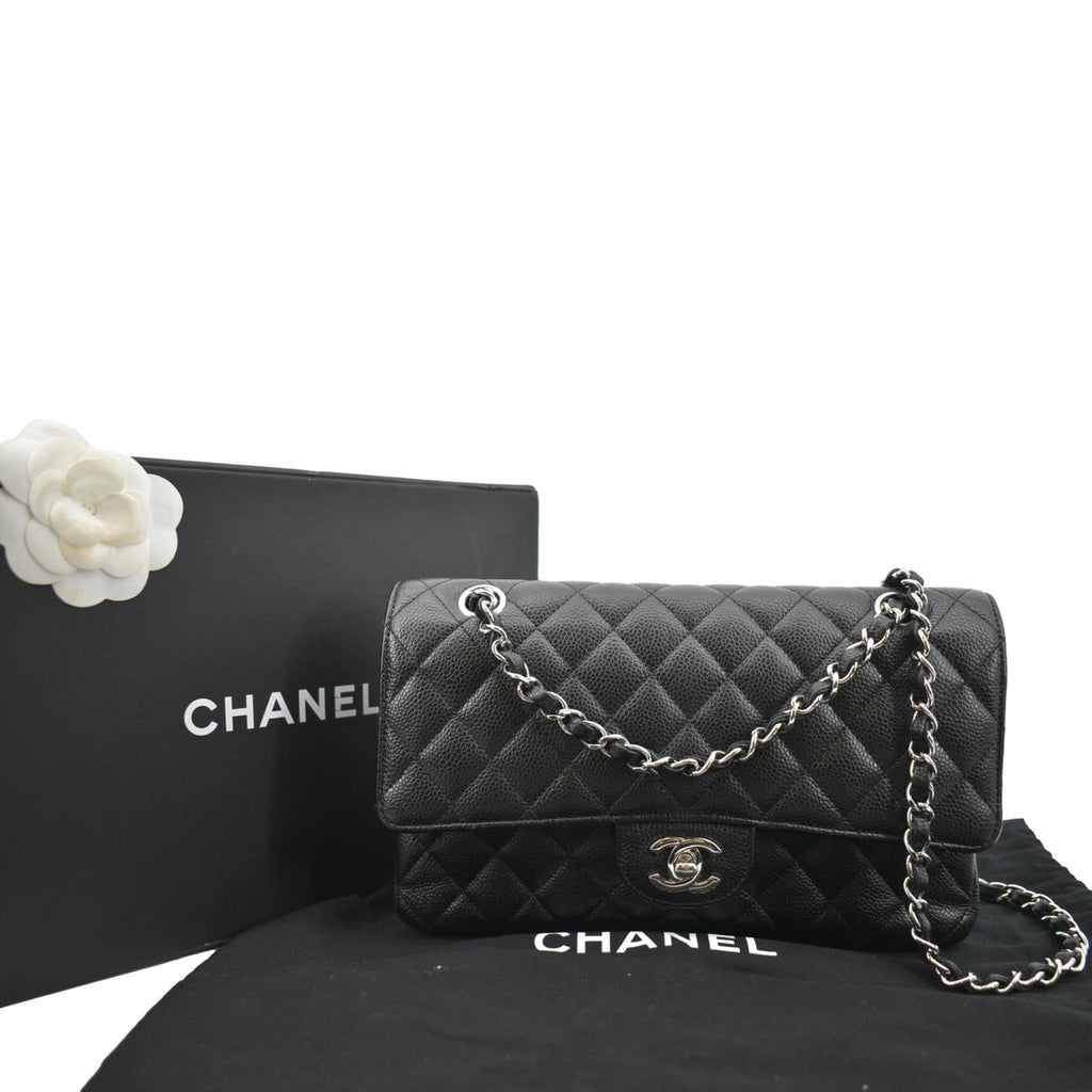 CHANEL Classic Medium Double Flap Caviar Leather Shoulder Bag Black