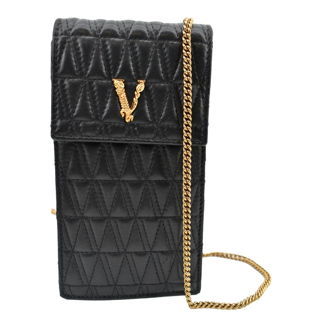 Versace Virtus Leather Crossbody Phone Pouch in Black