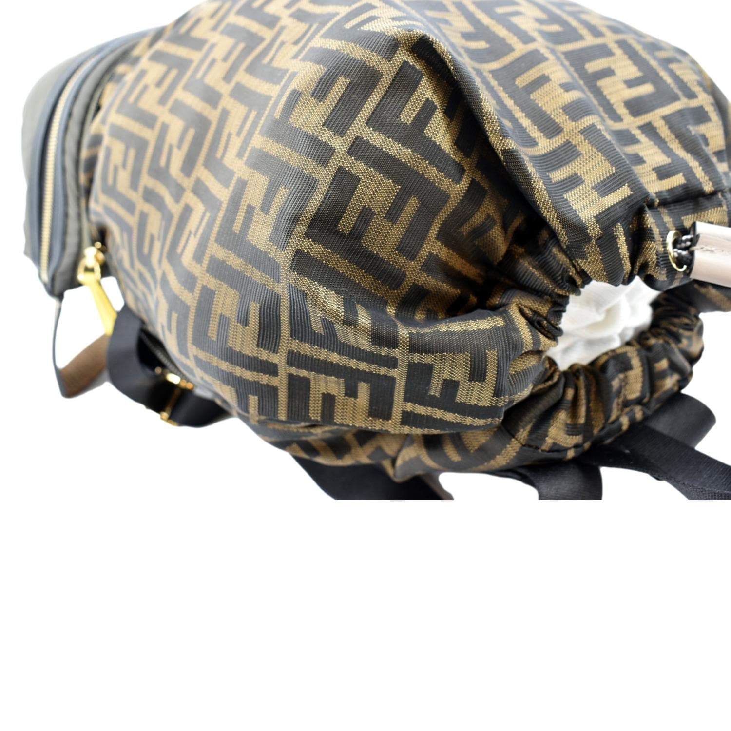 FENDI Convertible Monogram Canvas Backpack Bag Khaki