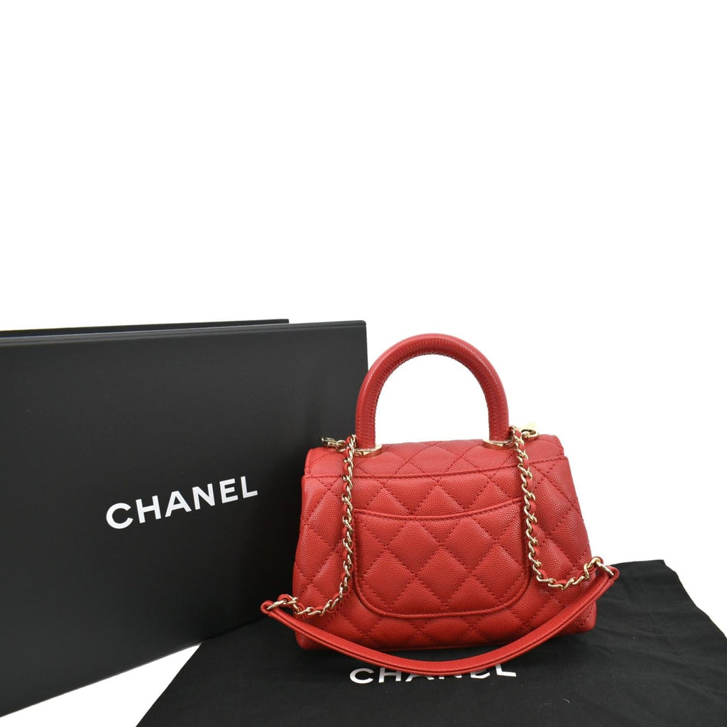 CHANEL Coco Extra Mini Top Handle Caviar Leather Shoulder Bag Red - Ho