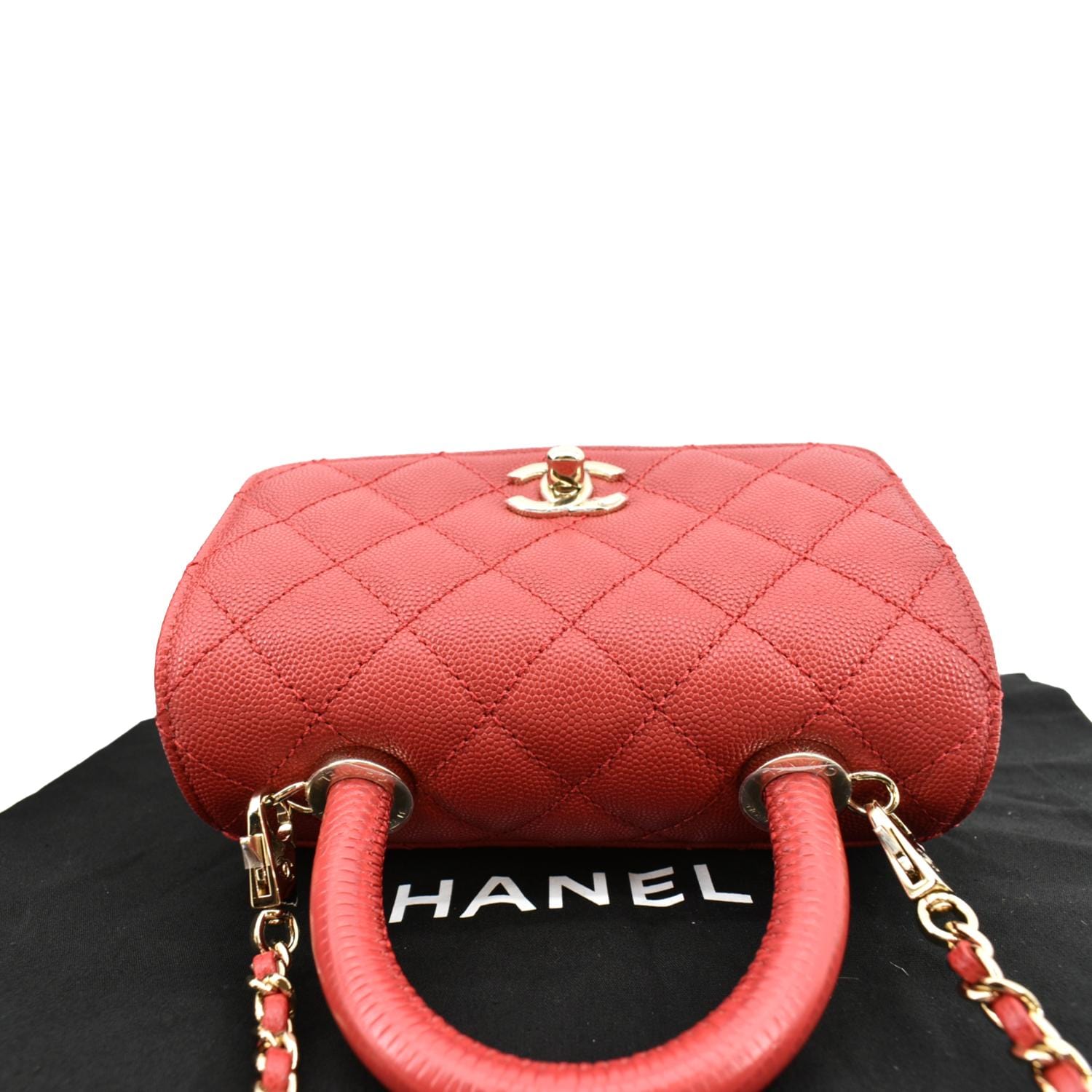 CHANEL Coco Extra Mini Top Handle Caviar Leather Shoulder Bag Red - Ho