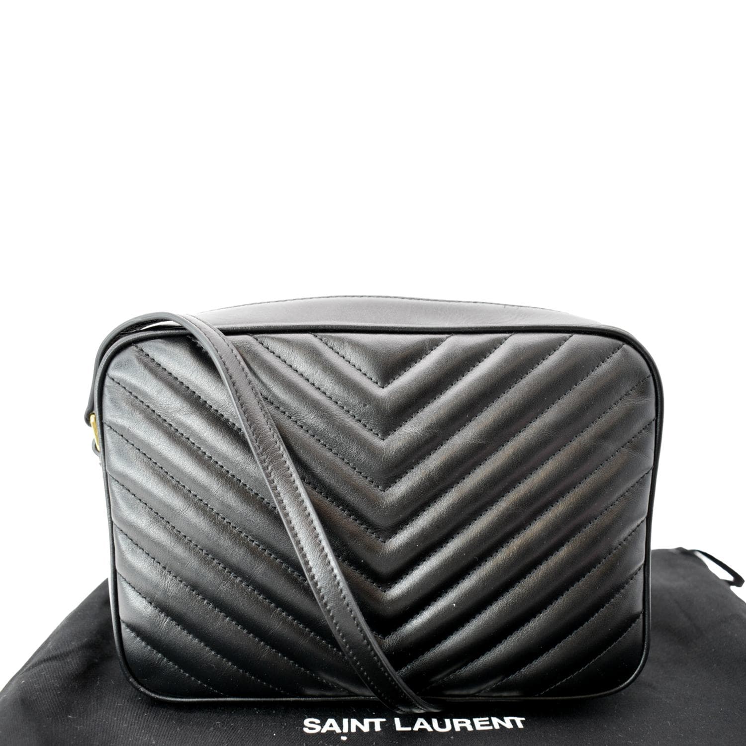 YVES SAINT LAURENT Lou Chevron Leather Camera Crossbody Bag Black