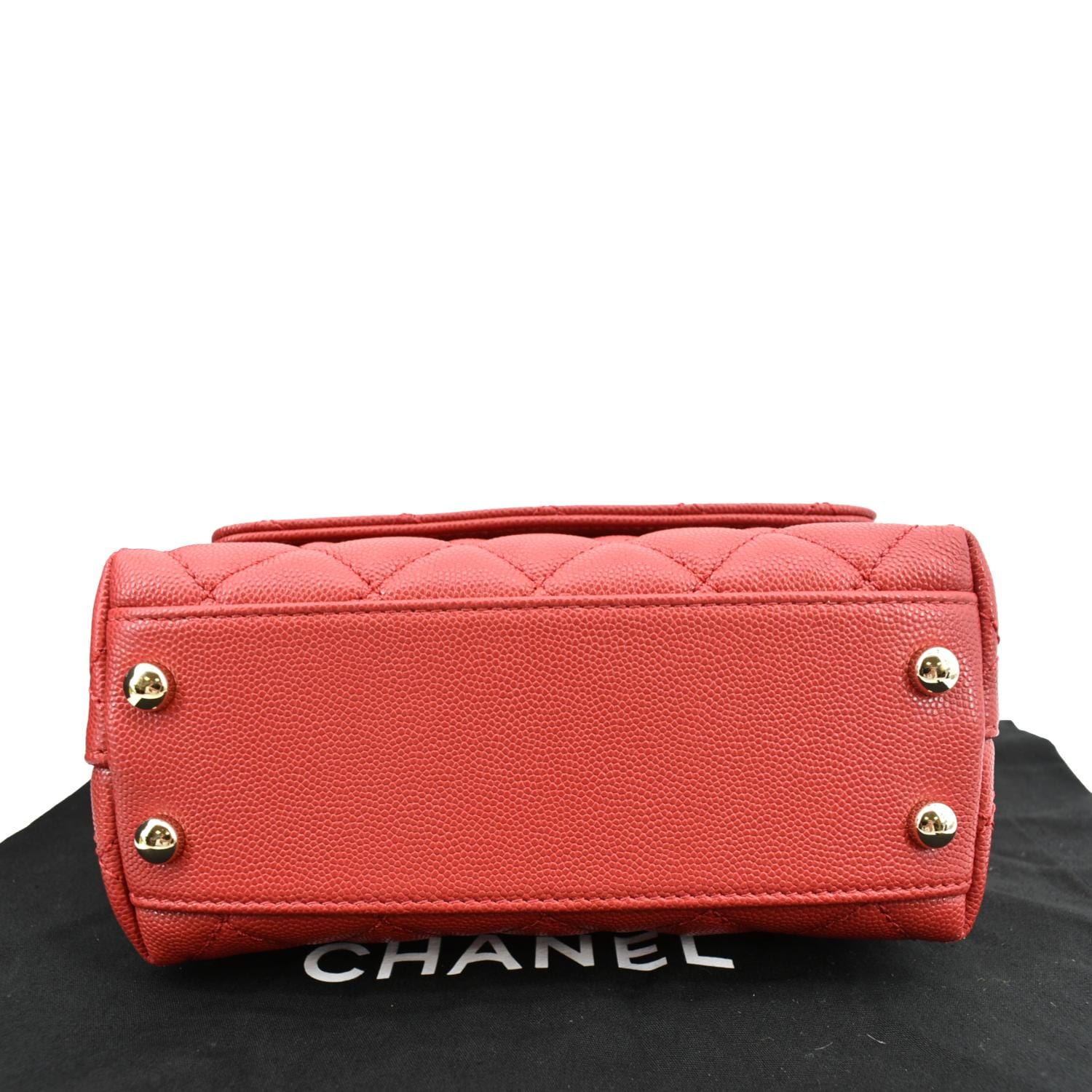 CHANEL Coco Extra Mini Top Handle Caviar Leather Shoulder Bag Red - Ho