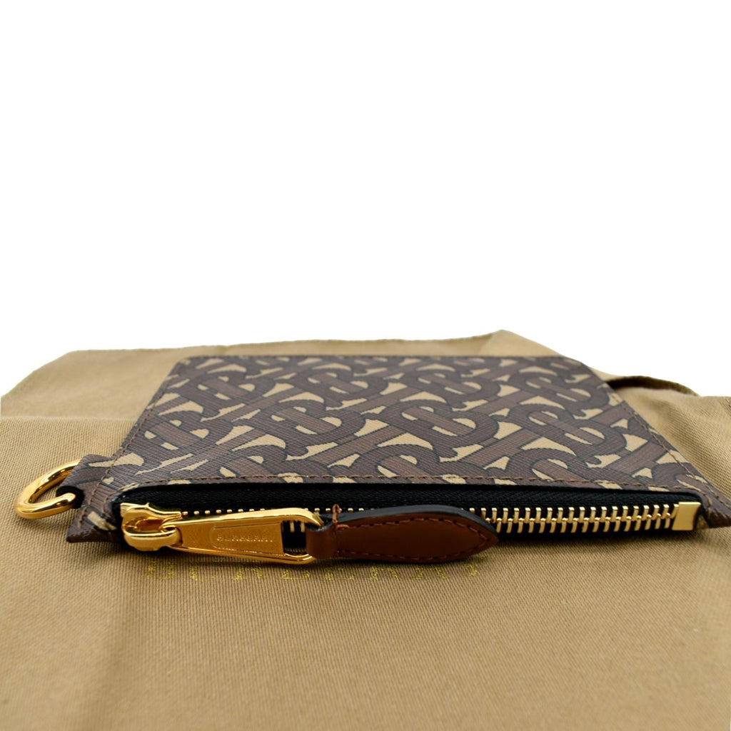 BURBERRY Monogram Coated Canvas Zip Coin Purse Bridle Brown