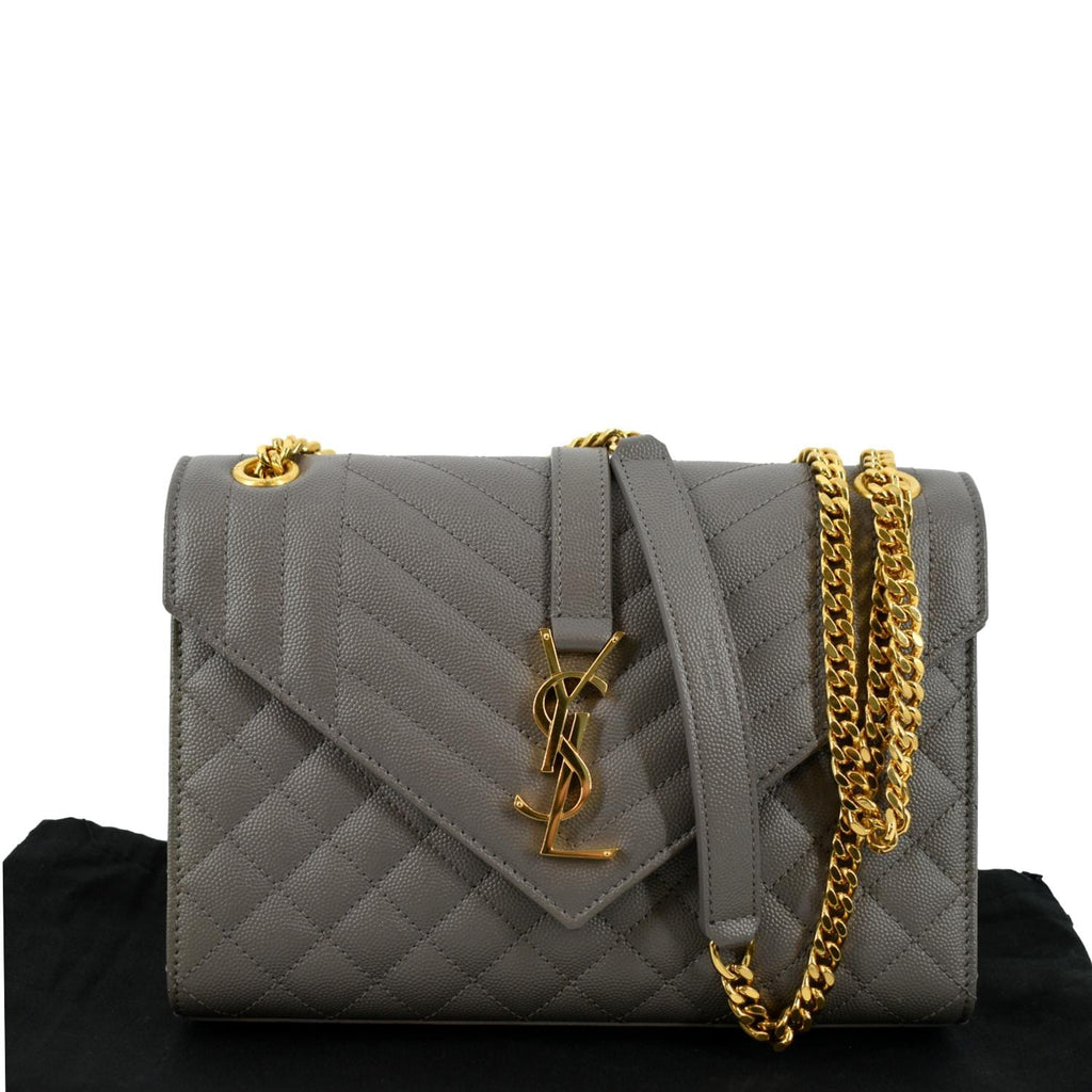 YVES SAINT LAURENT Envelope Medium Matelasse Leather Crossbody Bag Gra