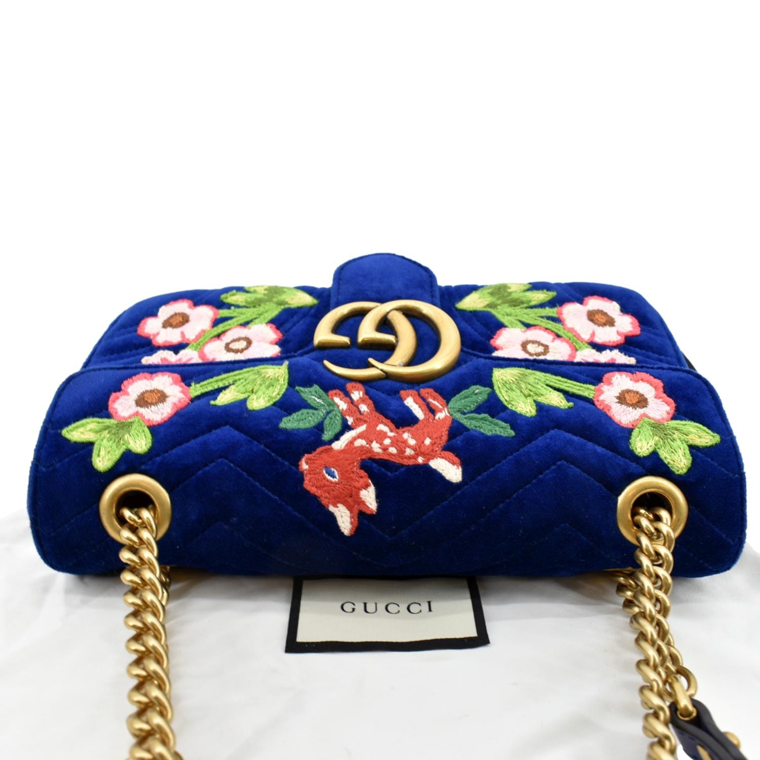 Gucci Deer Embroidered Small GG Marmont Shoulder Bag