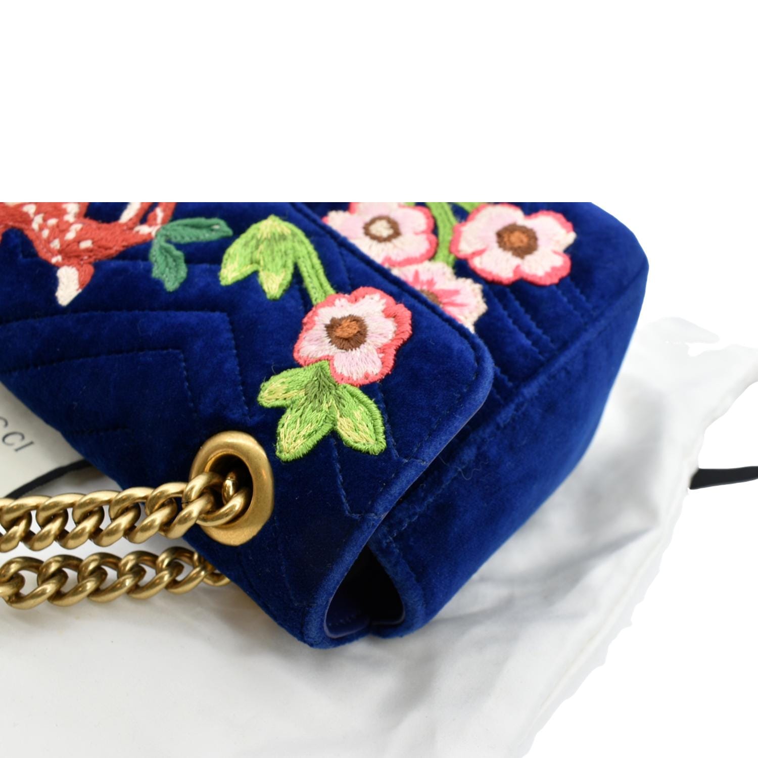 Gucci Deer Embroidered Small GG Marmont Shoulder Bag