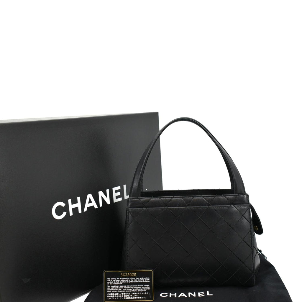 Chanel Small Vintage Lambskin Leather Handbag in Black
