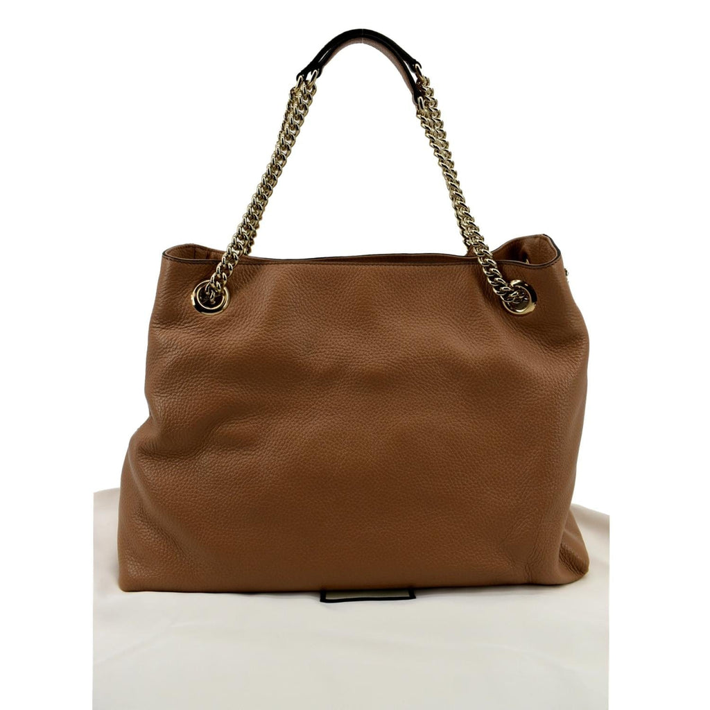 Gucci Medium Soho Chain Pebbled Leather Tote Bag Beige