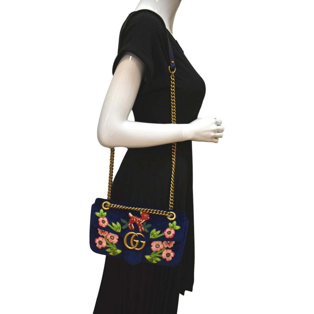 Gucci Deer Embroidered Small GG Marmont Shoulder Bag