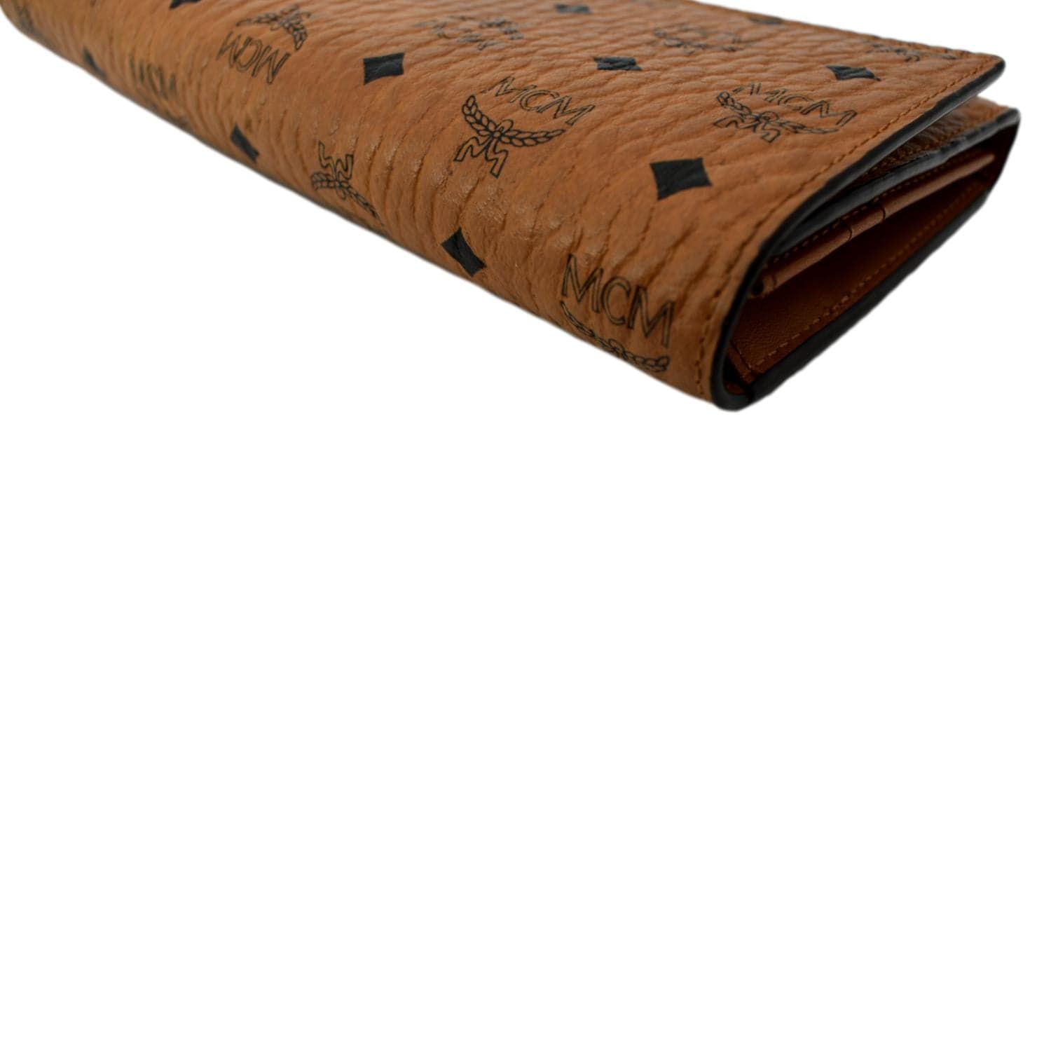 MCM Trifold Large Visetos Monogram Coated Canvas Wallet Cognac