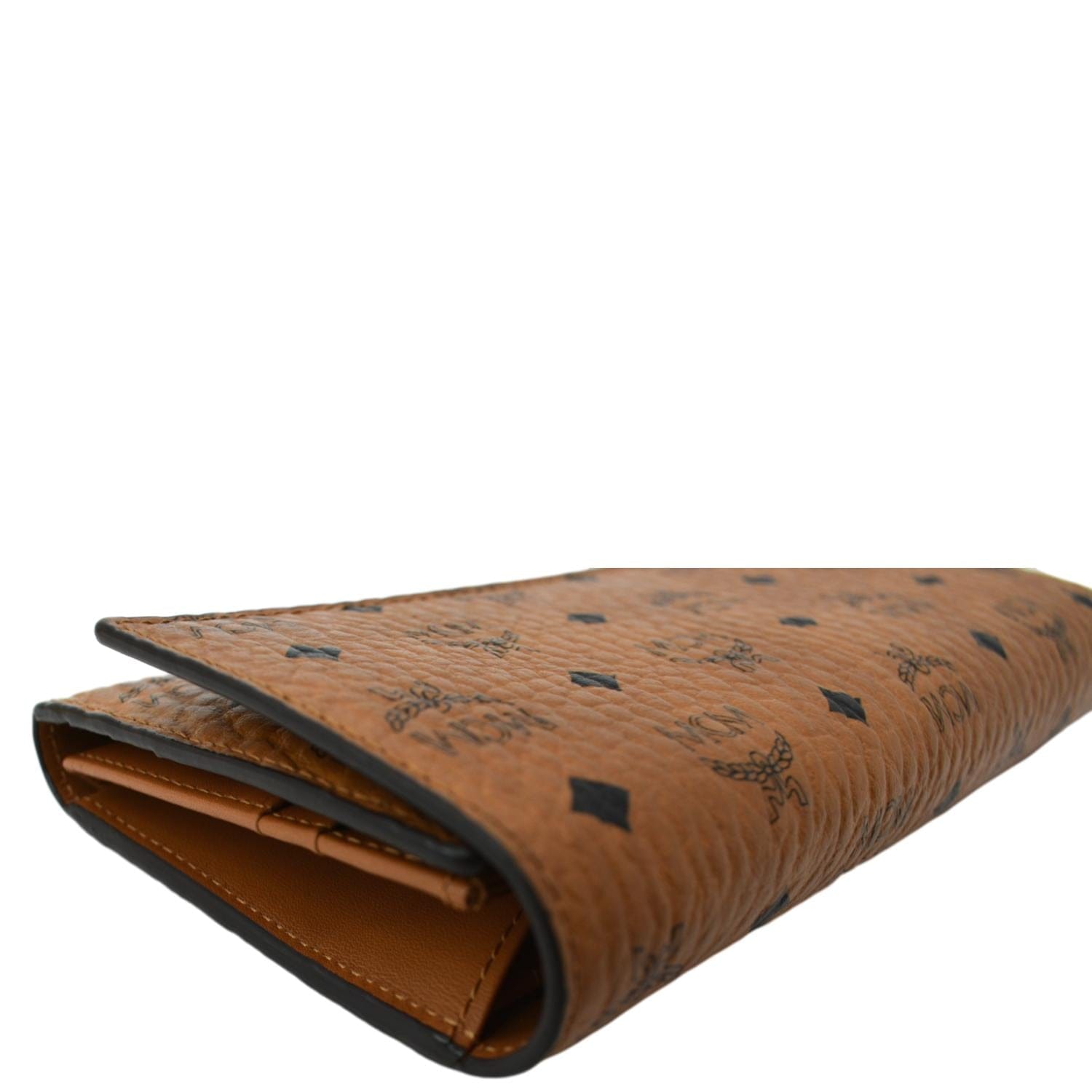 MCM Trifold Large Visetos Monogram Coated Canvas Wallet Cognac