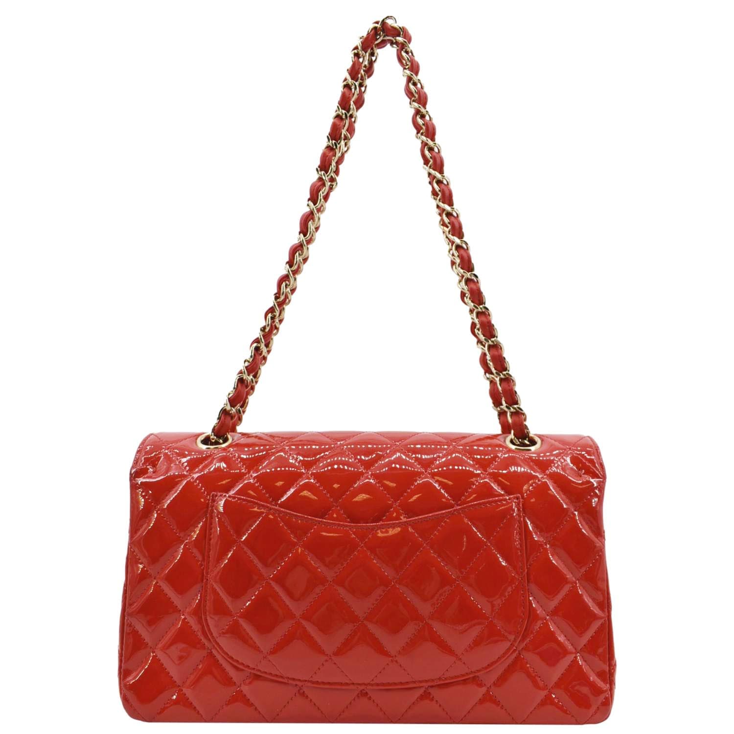 CHANEL Classic Medium Double Flap Patent Leather Shoulder Bag Red