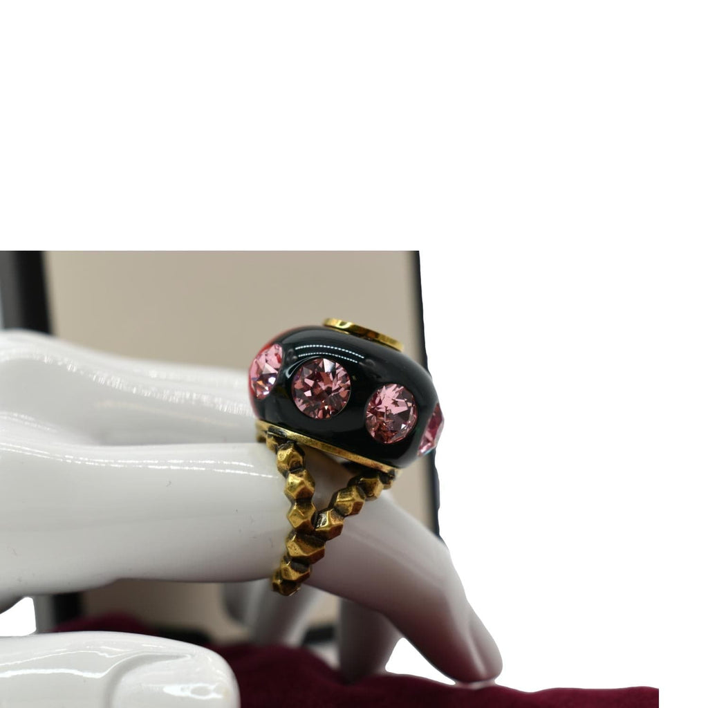 GUCCI Interlocking G Sylvie Metal Multicolor Stone Web Ring Gold