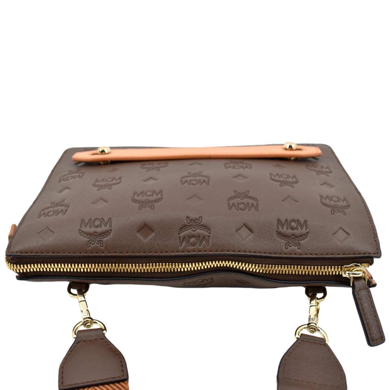 MCM Klara Monogram Leather Crossbody Pouch Brown