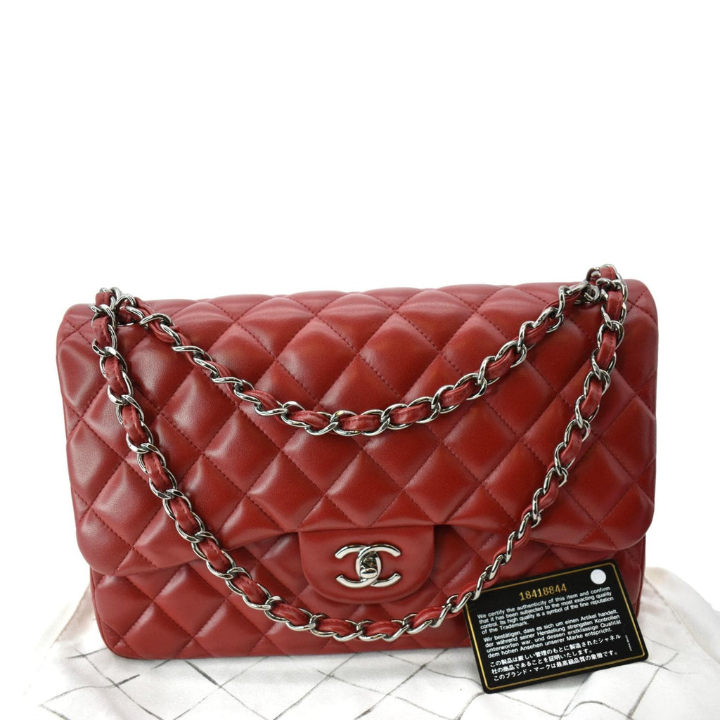CHANEL Medium Double Flap Lambskin Leather Shoulder Bag Red