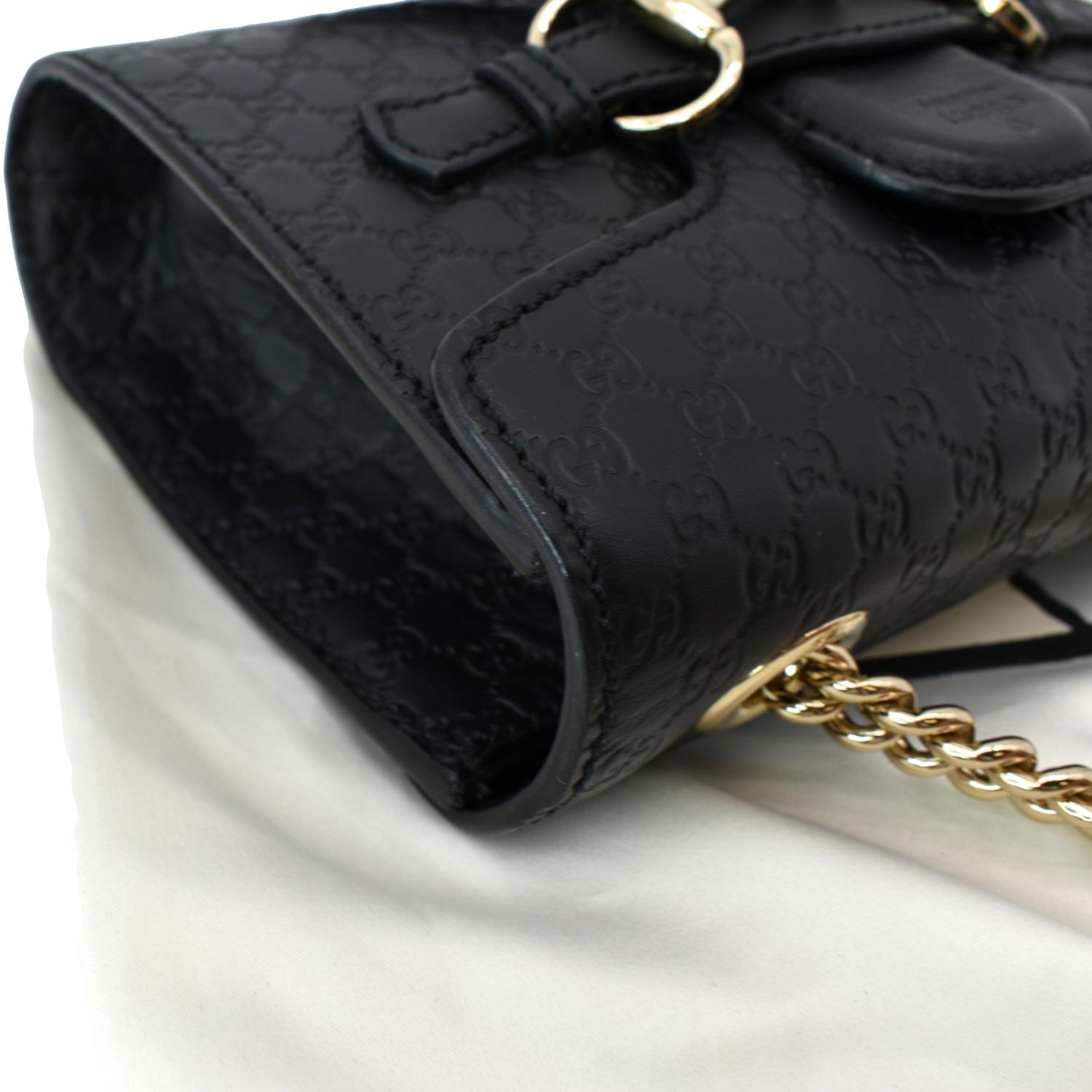 GUCCI Emily Mini Micro GG Leather Shoulder Bag Black 449636