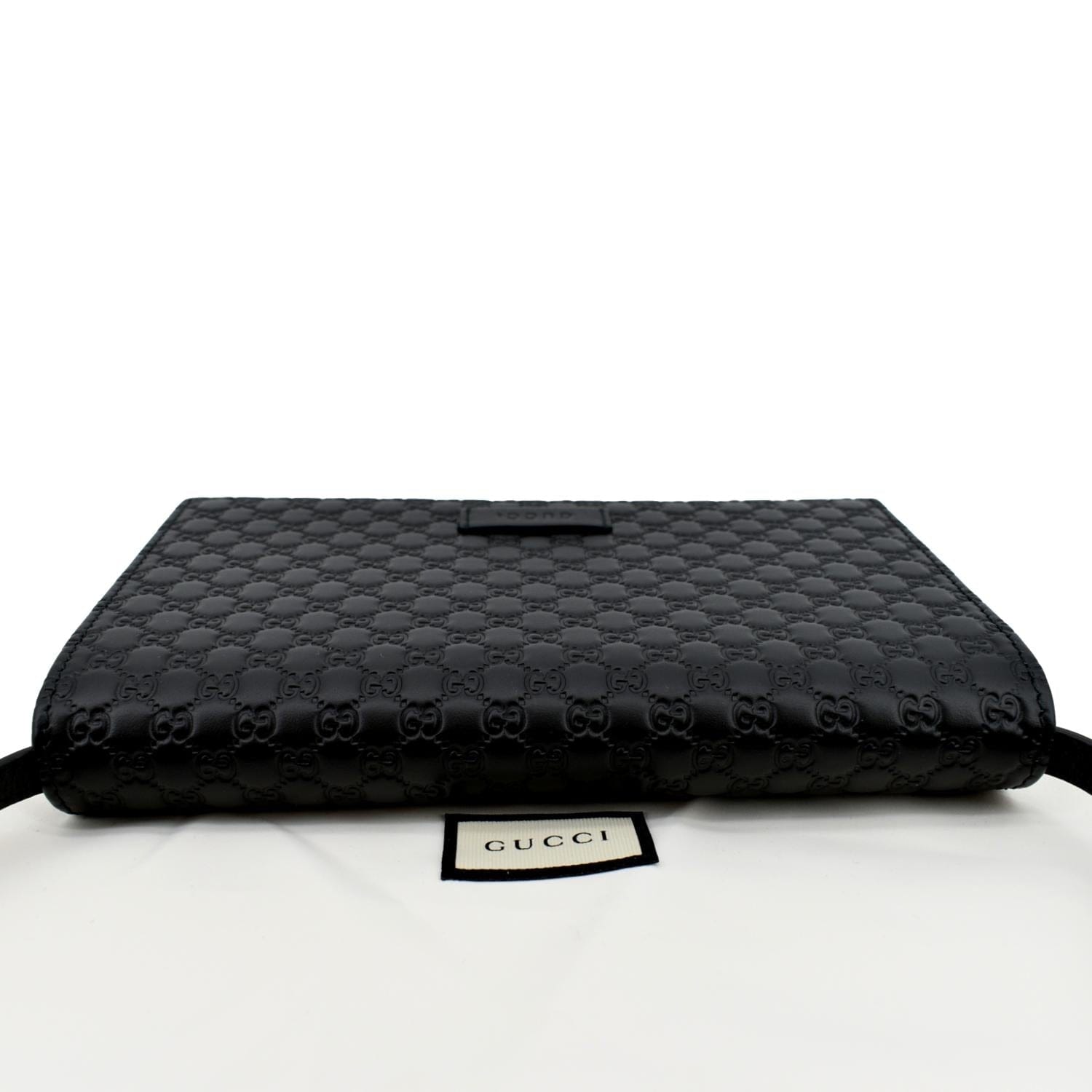 GUCCI Micro GG Leather Crossbody Wallet Black 466507