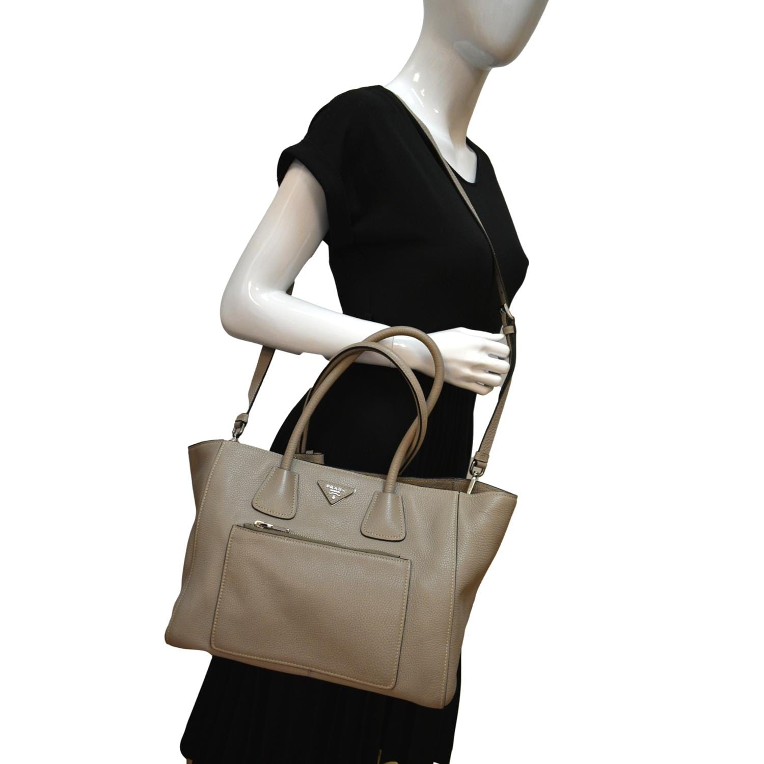Prada Leather Tote Shoulder Bag in Grey Color