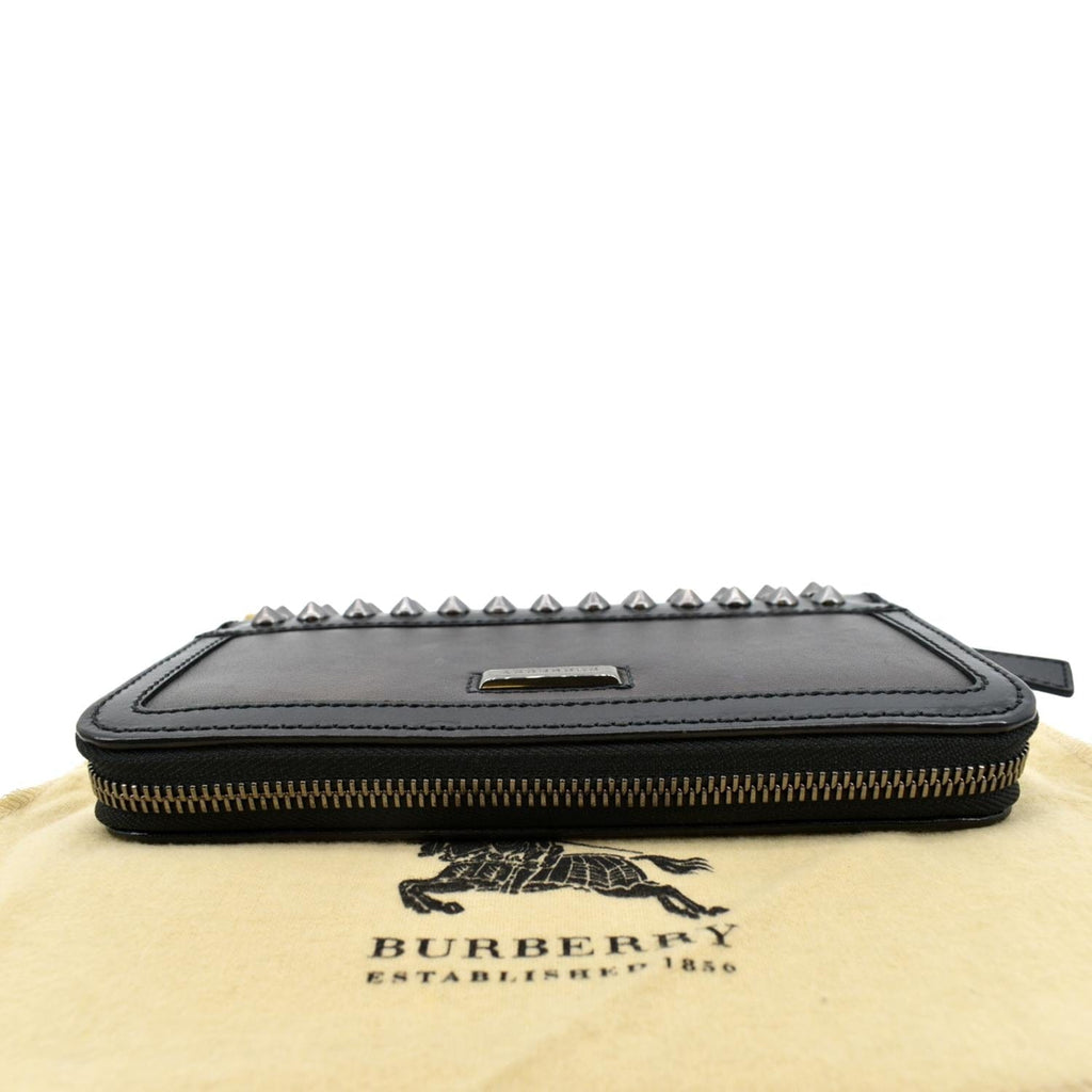 BURBERRY Studded Leather Zip Around Wallet Black