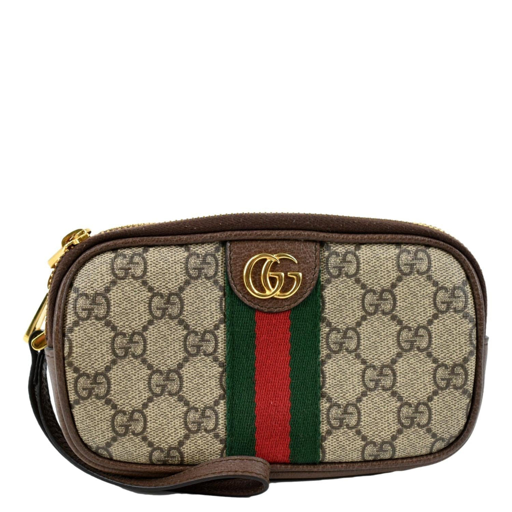 GUCCI Ophidia GG Supreme Monogram Phone Case Wristlet Beige 598654