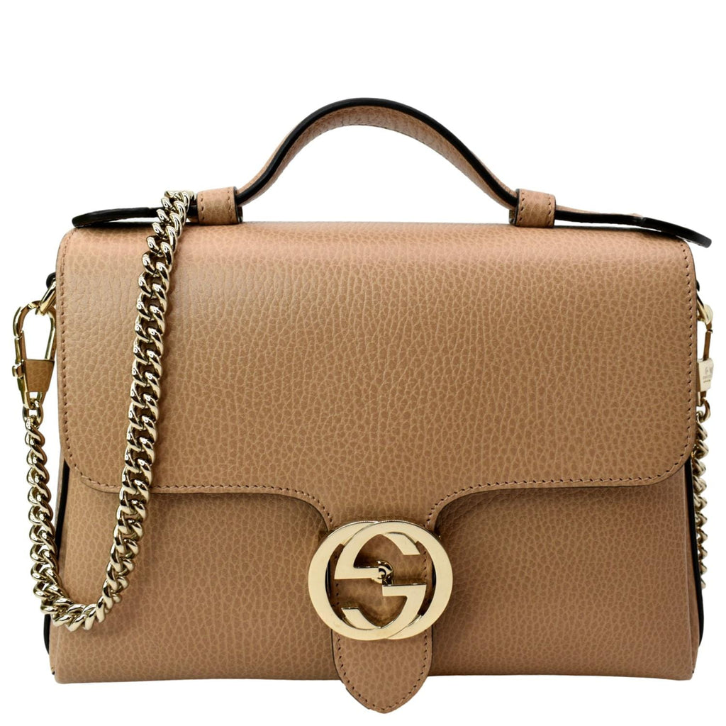 GUCCI GG Interlocking Leather Chain Shoulder Bag Brown 510302