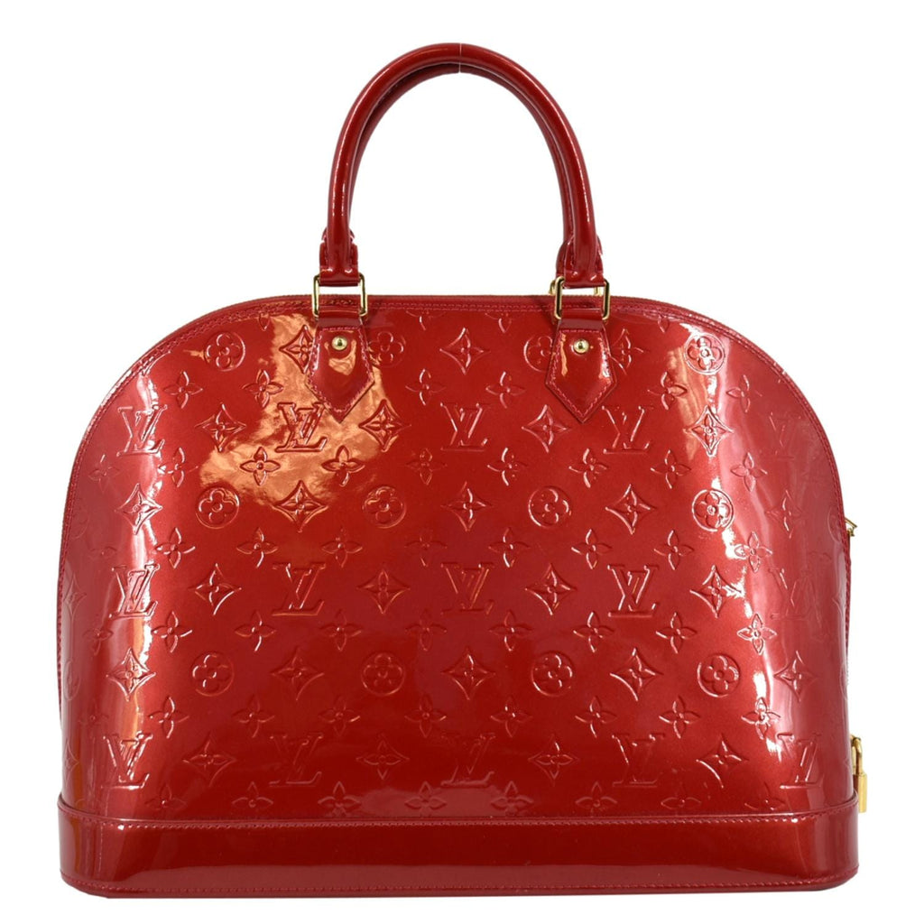 LOUIS VUITTON Alma GM Monogram Vernis Leather Satchel Bag Red