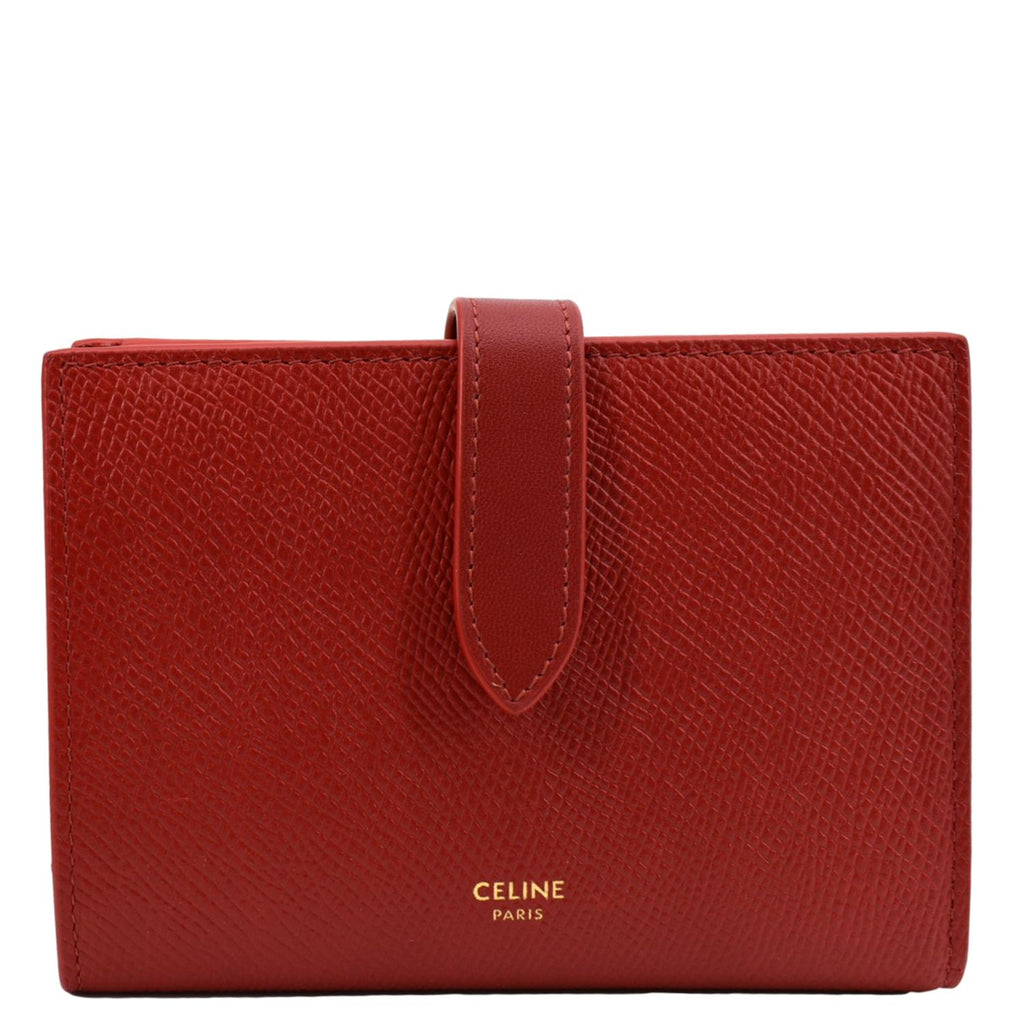 Celine Medium Strap Grained Calfskin Leather Wallet Red