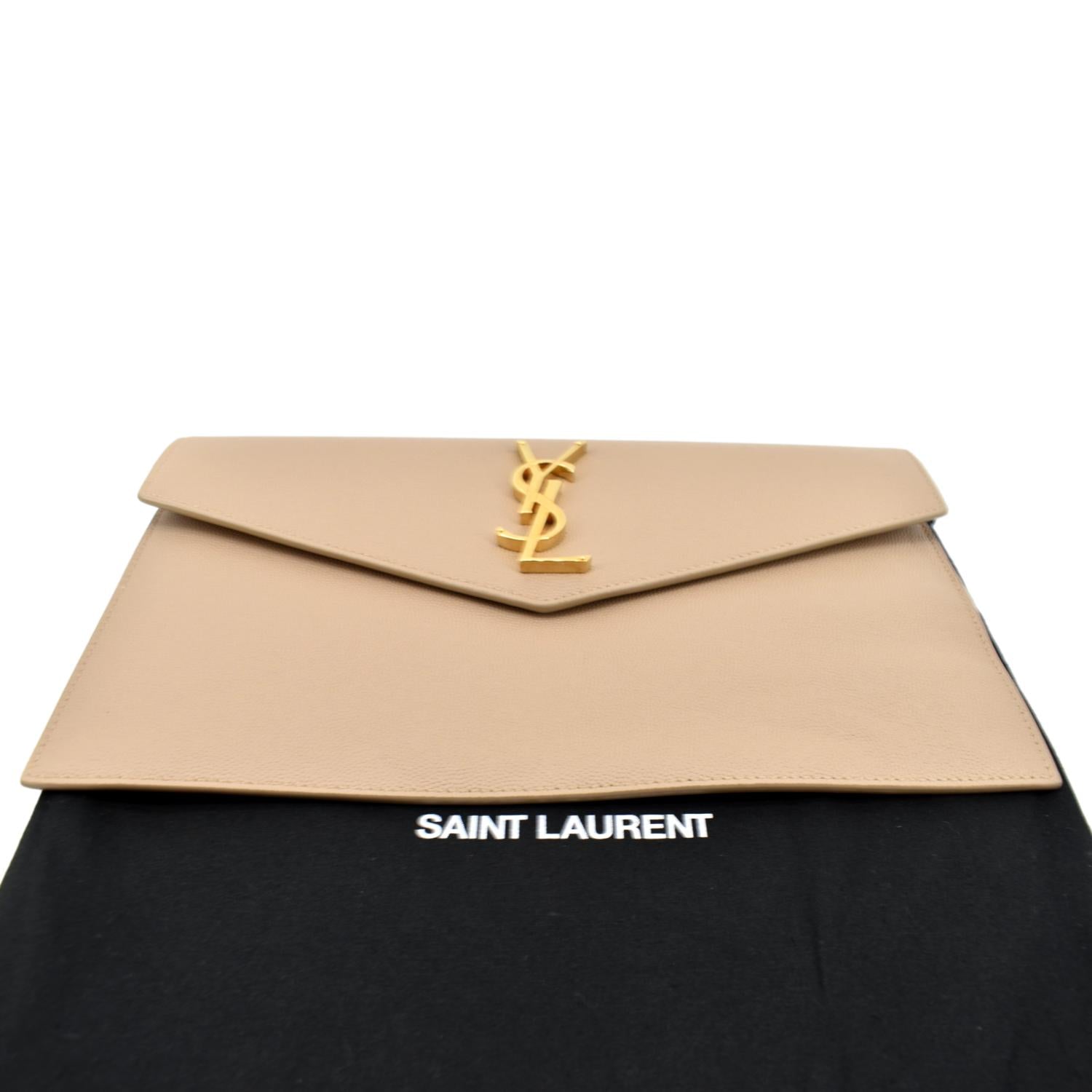 YVES SAINT LAURENT Uptown Envelope Grain De Poudre Leather Clutch Beig