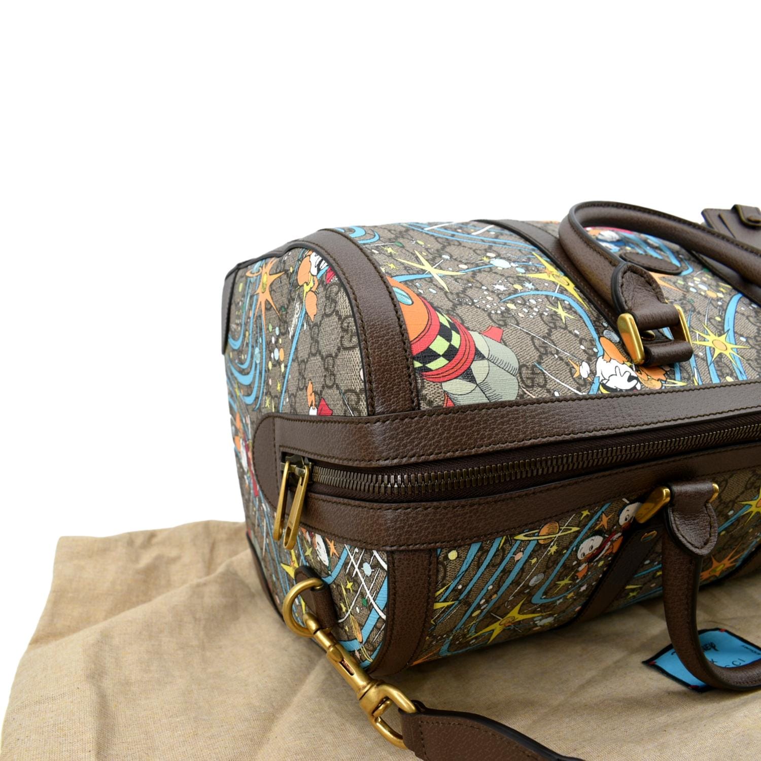 GUCCI Disney x Donald Duck GG Supreme Canvas Duffle Shoulder Bag Beige
