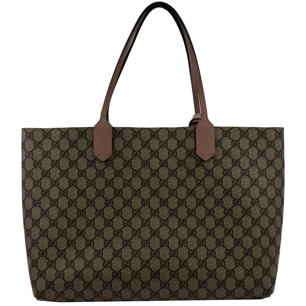GUCCI Reversible GG Supreme Canvas Leather Tote Bag Beige