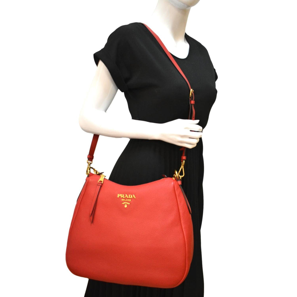 Prada Vitello Daino Leather Hobo Bag Red-Dallas Handbags