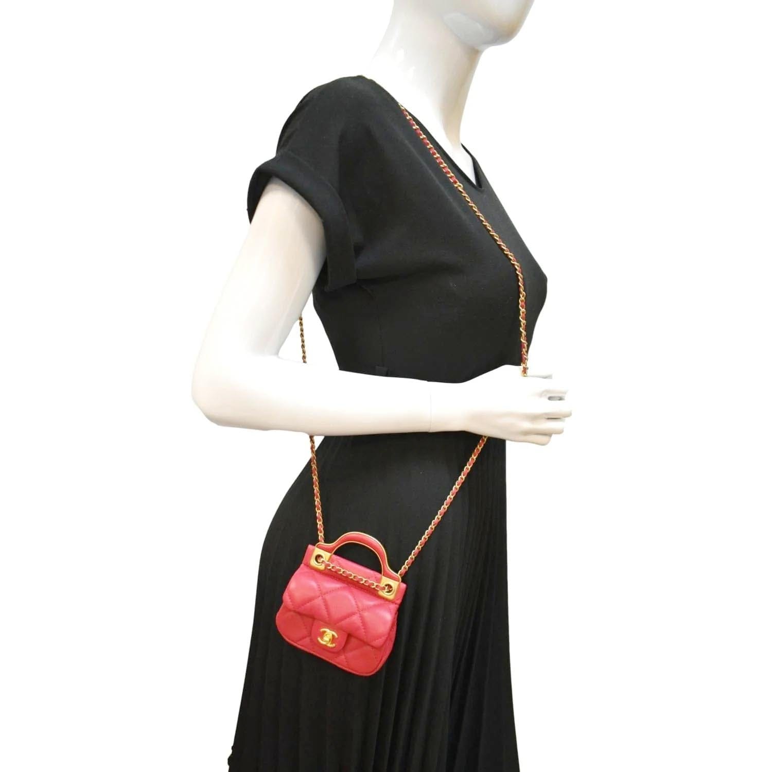 CHANEL Women Top Handle Flap Card Holder Quilted Leather Chain Shoulde