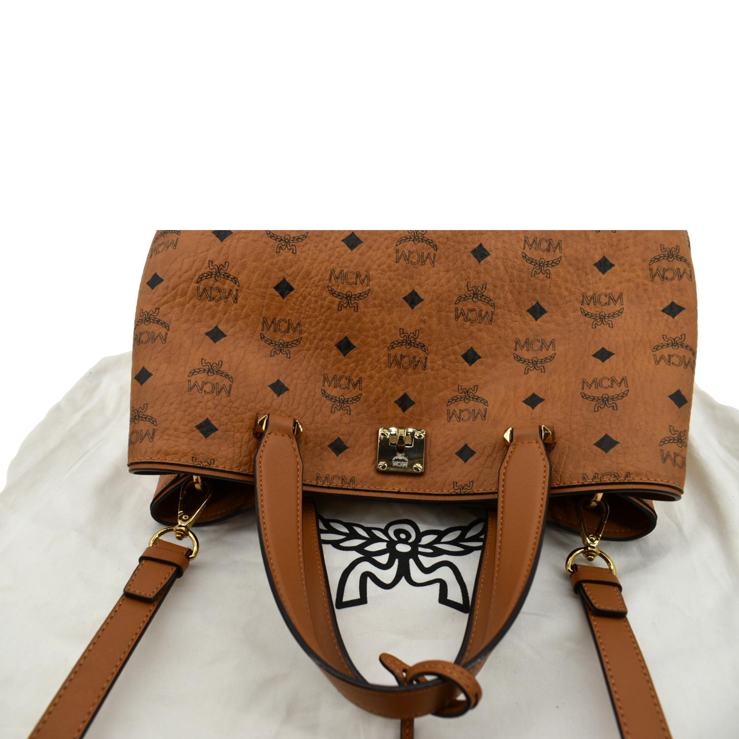 MCM Large Essential Visetos Monogram Print Tote Bag Cognac