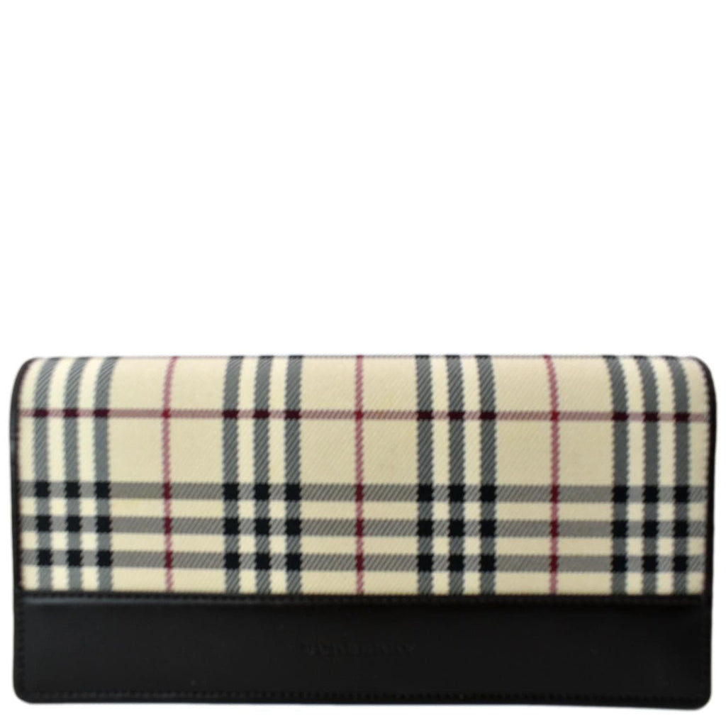 BURBERRY Continental Leather Check Wallet Black