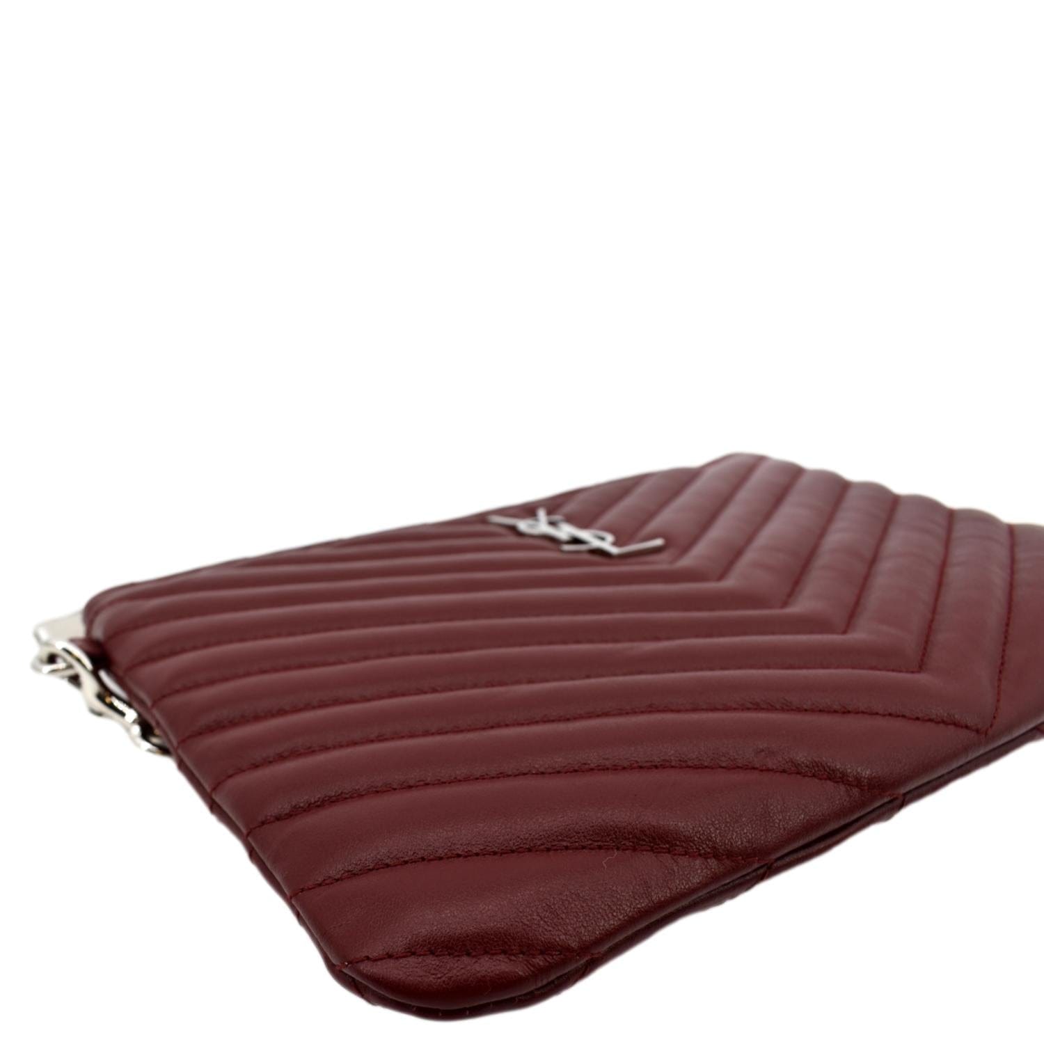 Yves Saint Laurent Monogram Leather Pouch Maroon