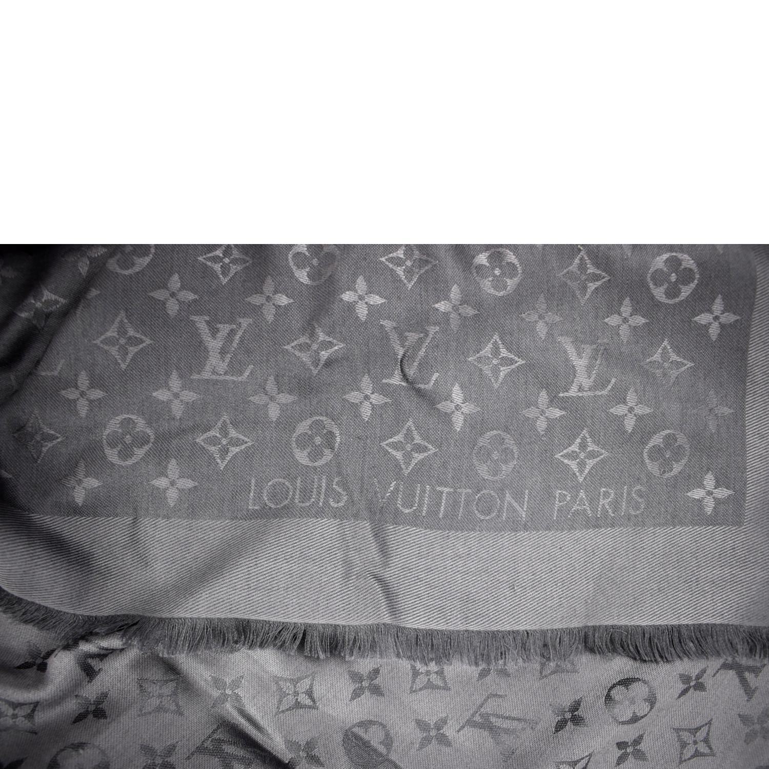 LOUIS VUITTON Monogram Scarf Grey Silk