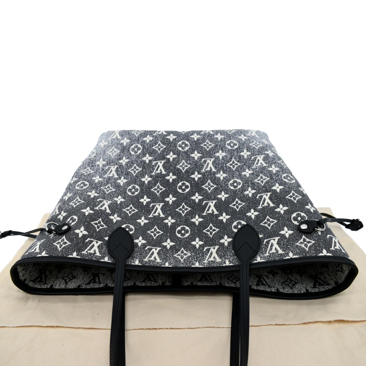 Louis Vuitton Neverfull MM Denim Leather Tote Bag Gray